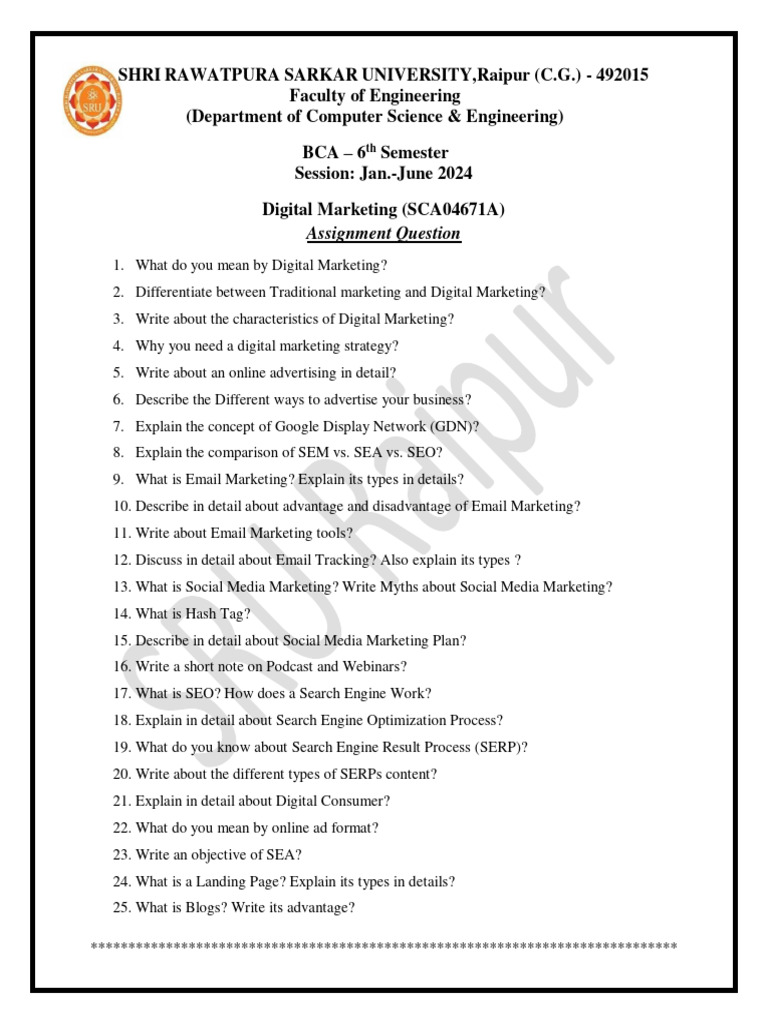 Assign Question BCA 6th Sem Digital Marketing SCA04671A | PDF