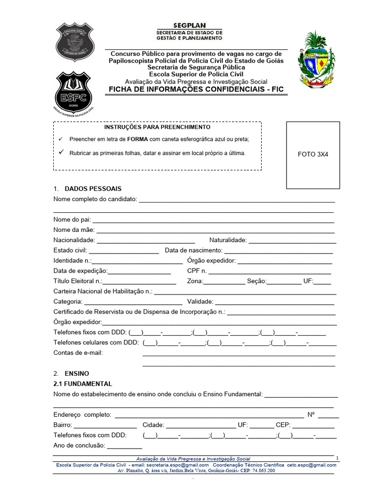 Ficha de Informacoes Confidenciais - Fic | PDF | Polícia | Polícia
