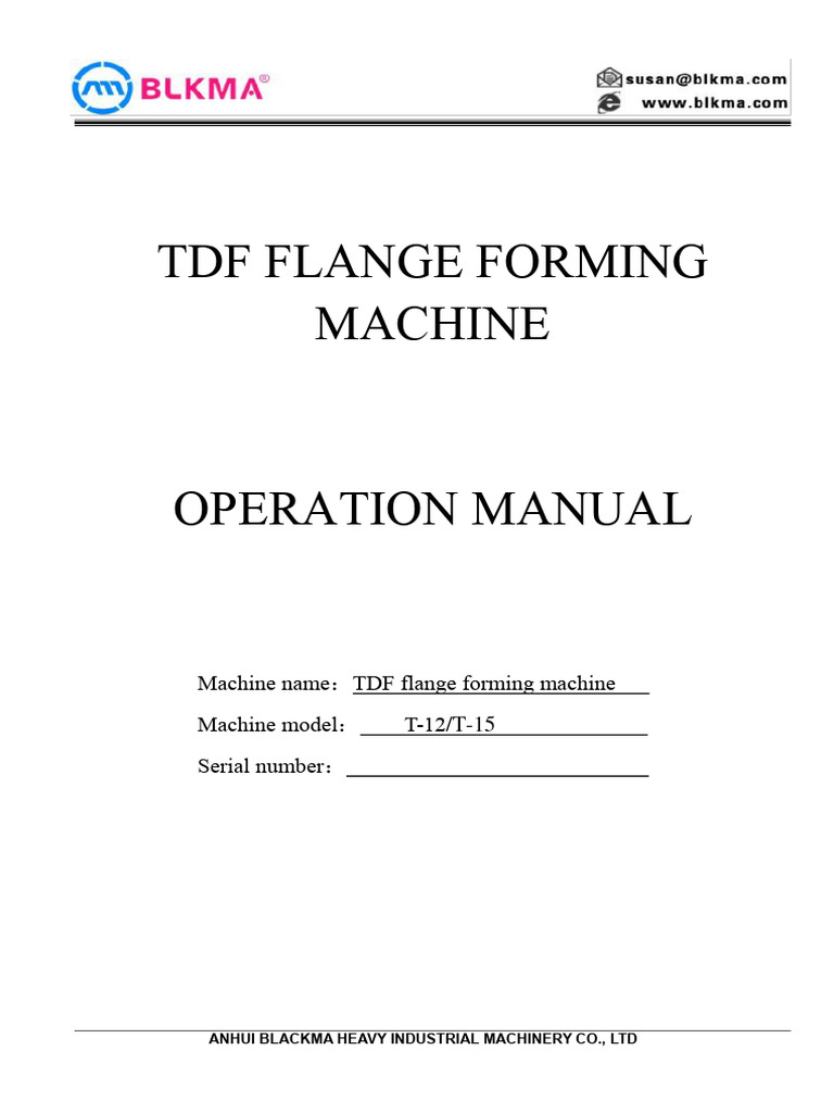 TDF Flange Forming Machine-Opreation Manual | PDF | Sheet Metal | Machines