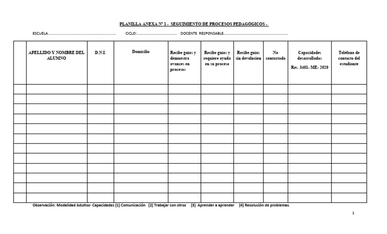 Planilla de Seguimiento de Procesos Pedagógico #1 | PDF Planilla de Seguimiento de Procesos Pedagógico #1 | PDF