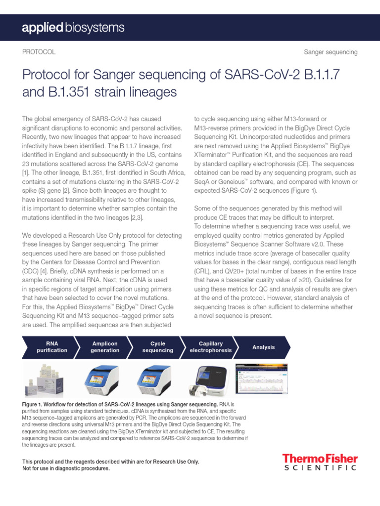 Protocol Sanger Sequencing SARS-CoV-2 B117 B1351 Brochure | PDF | Dna Sequencing | Primer ...