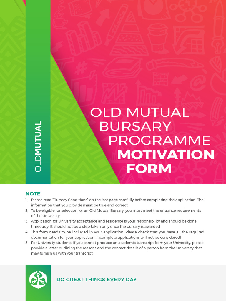 Old Mutual Bursary Motivation Form | PDF