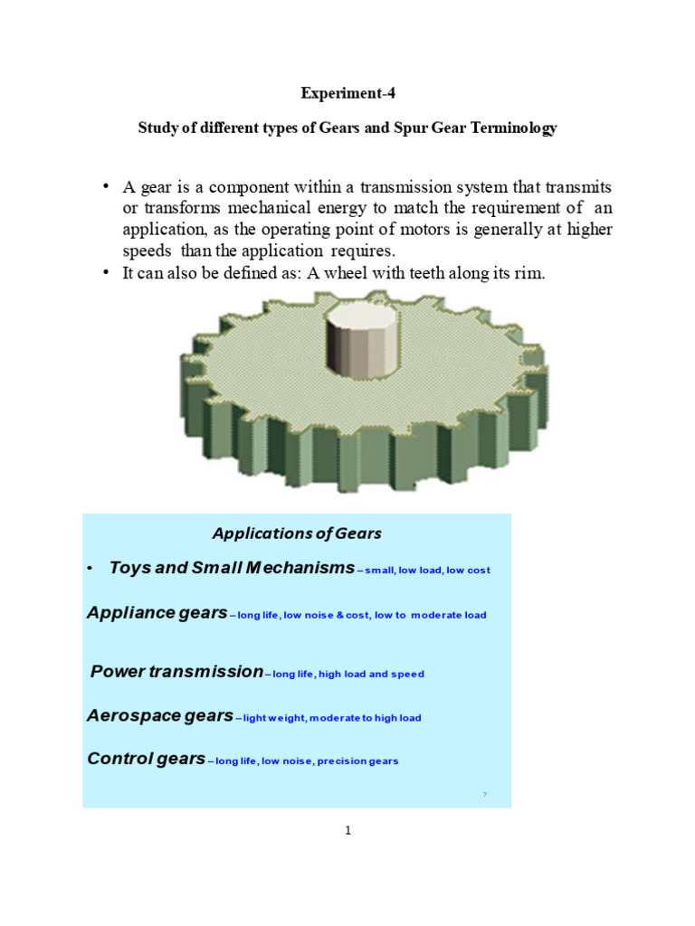 4-Experiment-4-Study of Different Types of Gears | PDF | Gear | Equipment