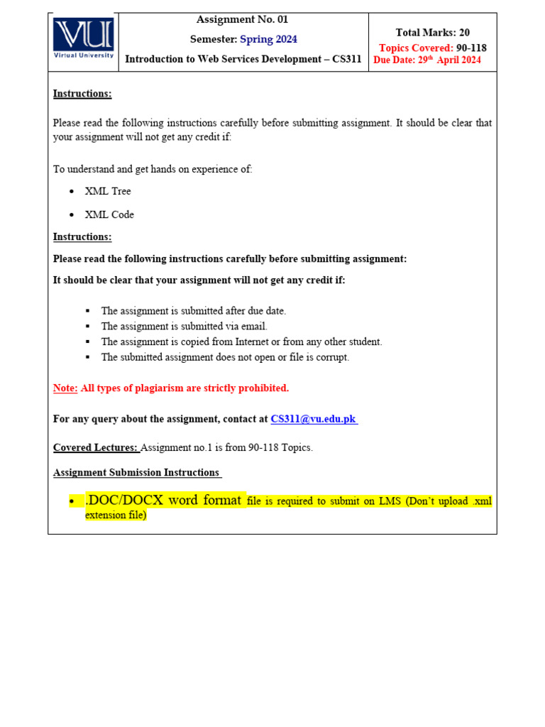 Spring 2024 - CS311 - 1 | PDF | Xml | Software Engineering