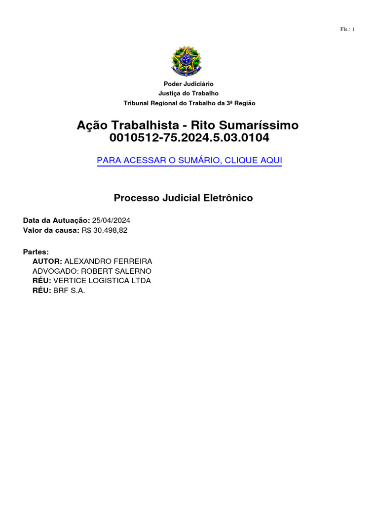 ATSum 0010512-75.2024.5.03.0104 1grau | PDF | Hora extra | Férias trabalhistas