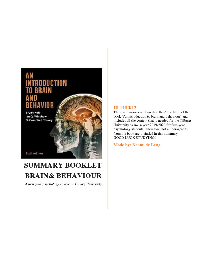Summary Booklet Brain and Behaviour | PDF | Neuron | Vertebral Column