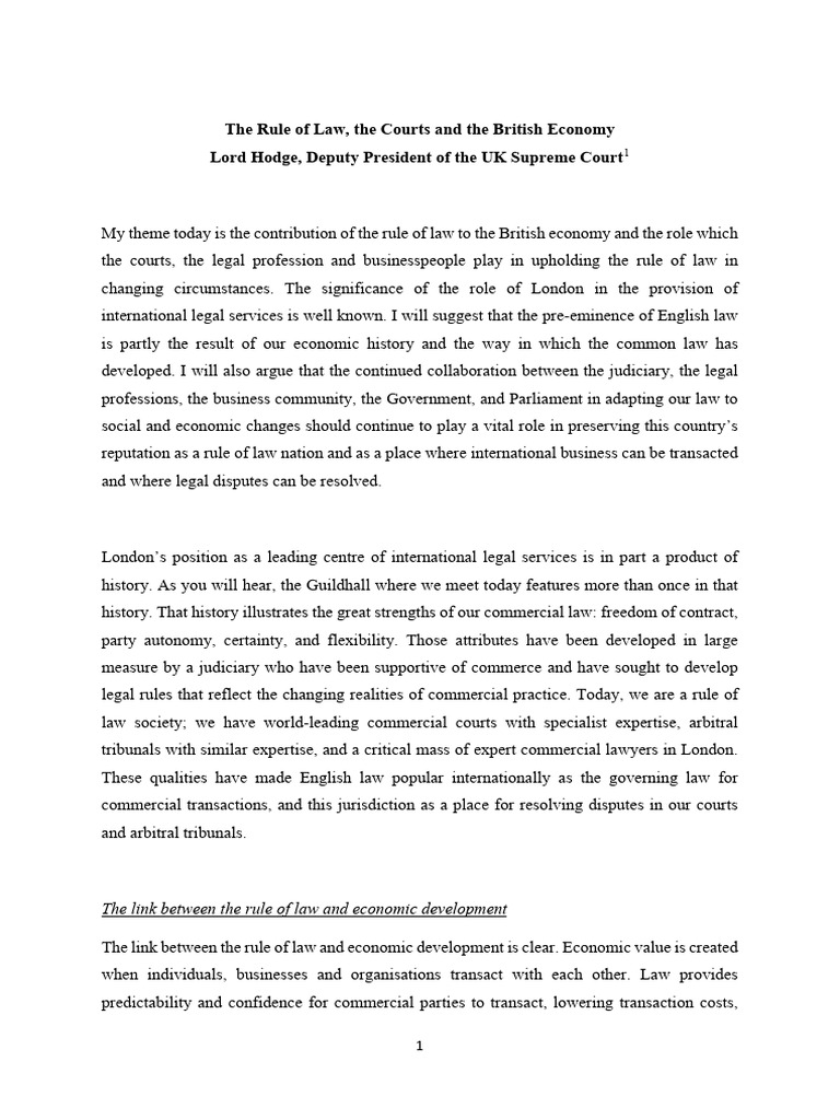 Rule of Law's Impact on UK Economy | PDF | Common Law | Arbitration