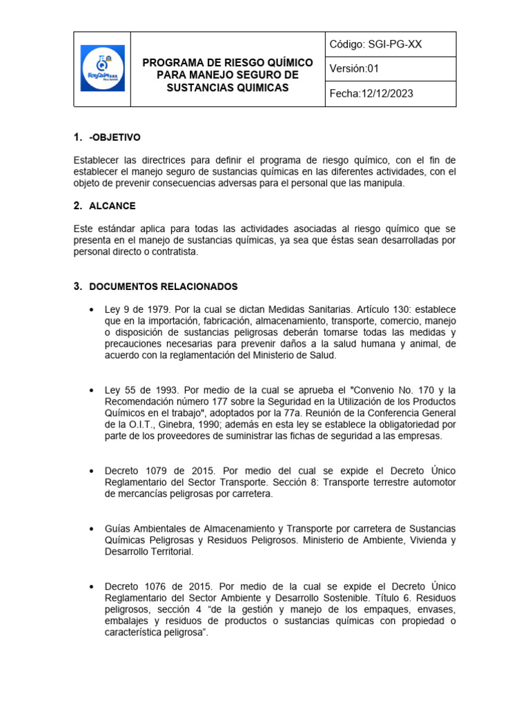 Programa de Riesgo Químico - para - Manejo - Seguro - de - Sustancias ...