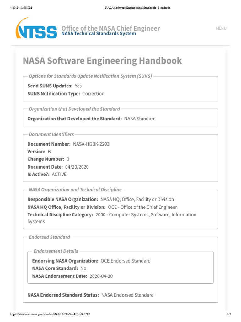 NASA Software Engineering Handbook - Standards | PDF | Software ...