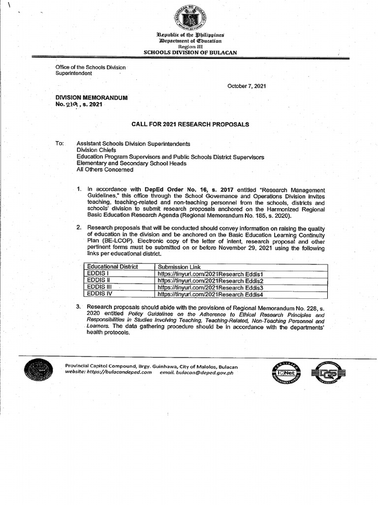 Div Memo No. 219 S. 2021letter of Intent | PDF