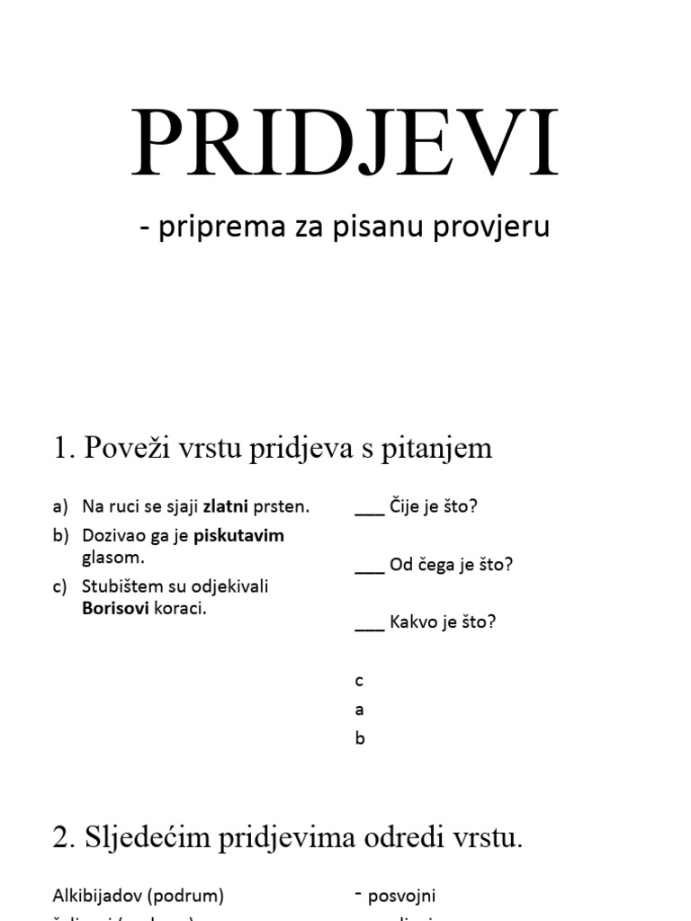 Pridjevi - Priprema Za PP | PDF
