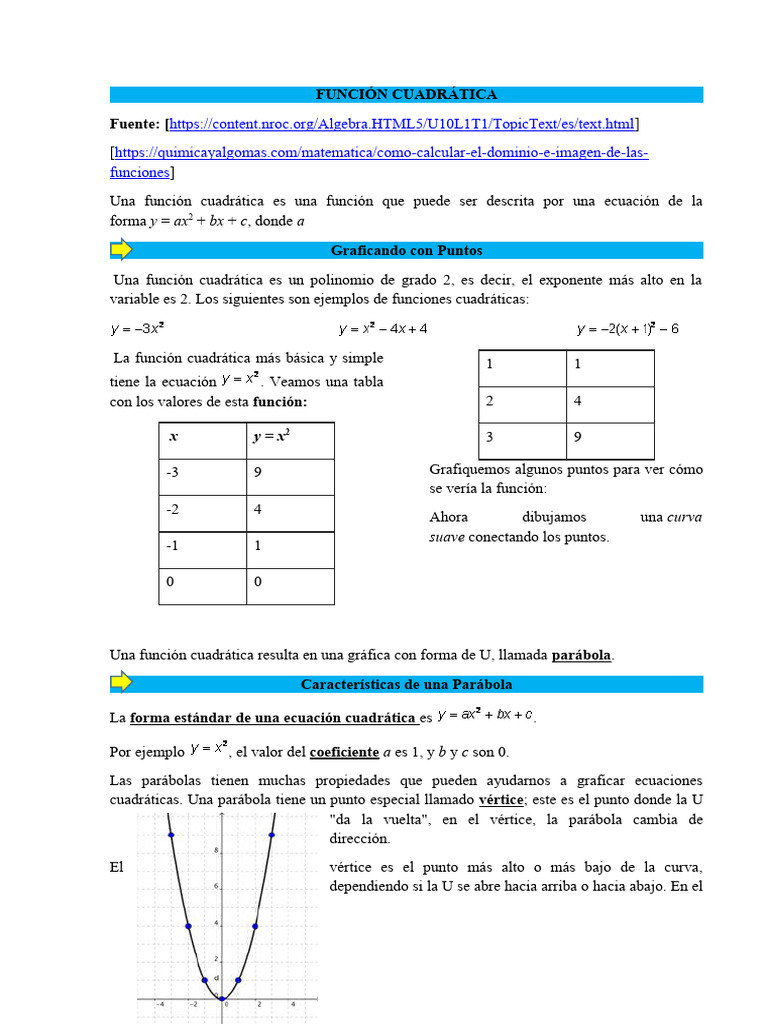 Tema 7. Funciones Cuadráticas | PDF | Objetos matemáticos | Análisis matemático