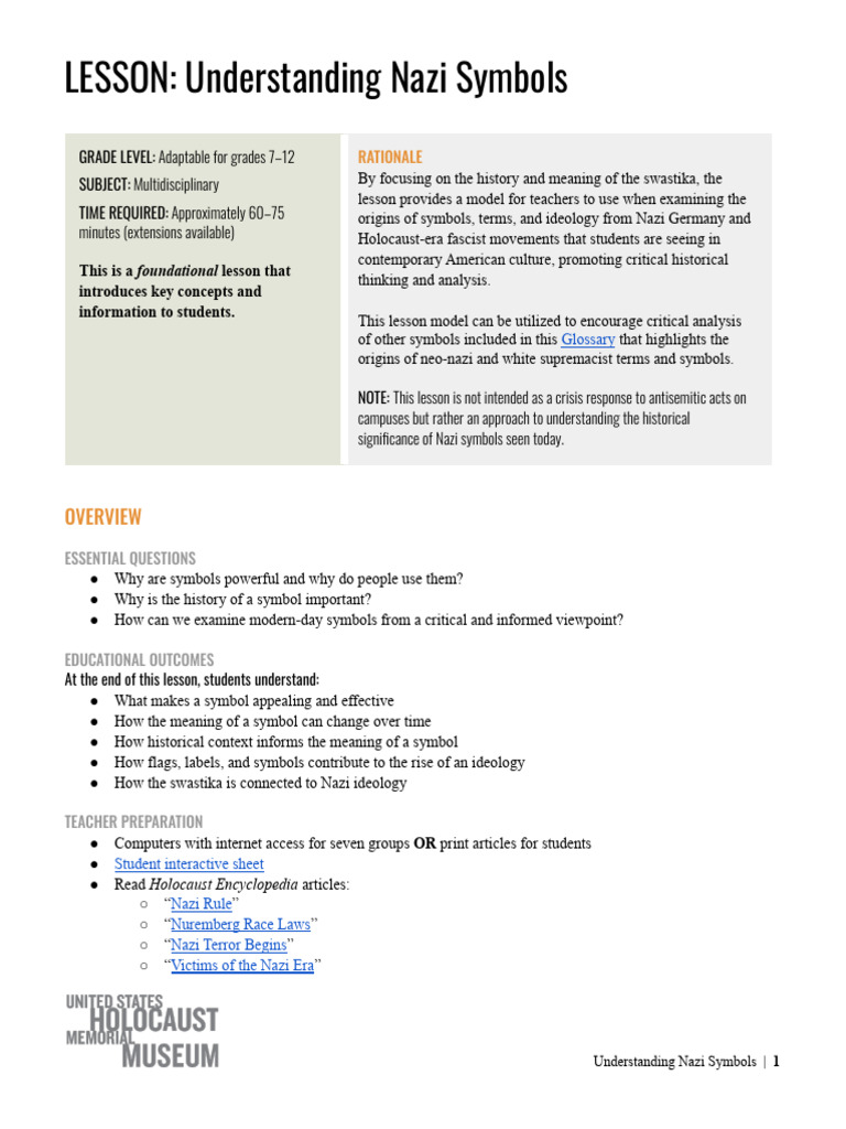 USHMM Understanding - Nazi Symbols Lesson | Download Free PDF | Symbols ...
