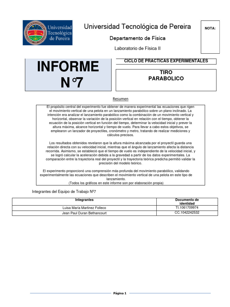 Informe 7 Final | PDF | Velocidad | Hora