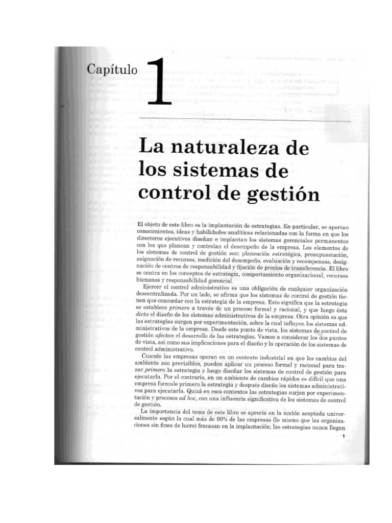 Capitulo 1 La Naturaleza de Los Sistemas de Control de Gestión | PDF