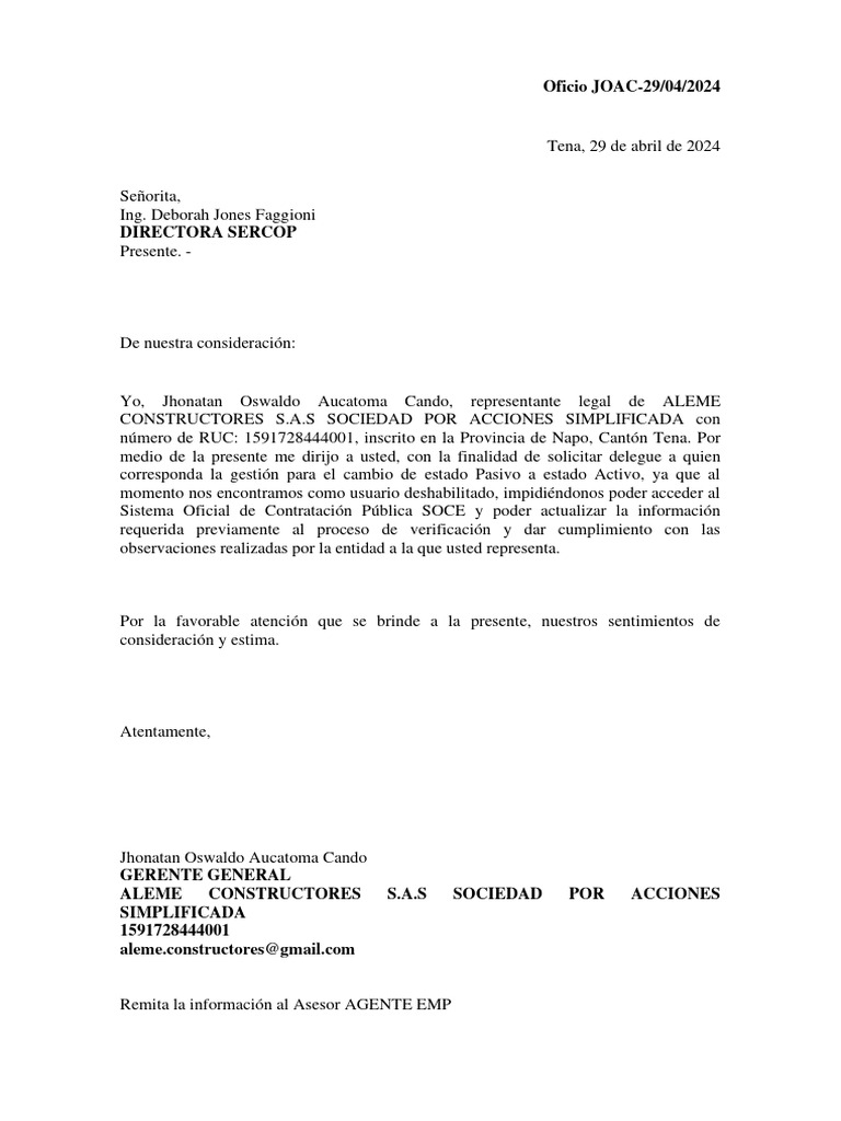 Solicitud Cambio de Estado Soce | PDF