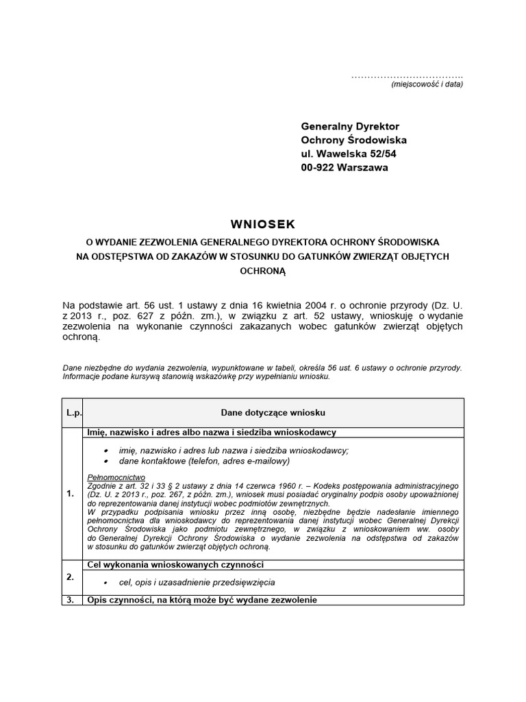 Wniosek Zezwolenie Zwierzeta 1 | PDF