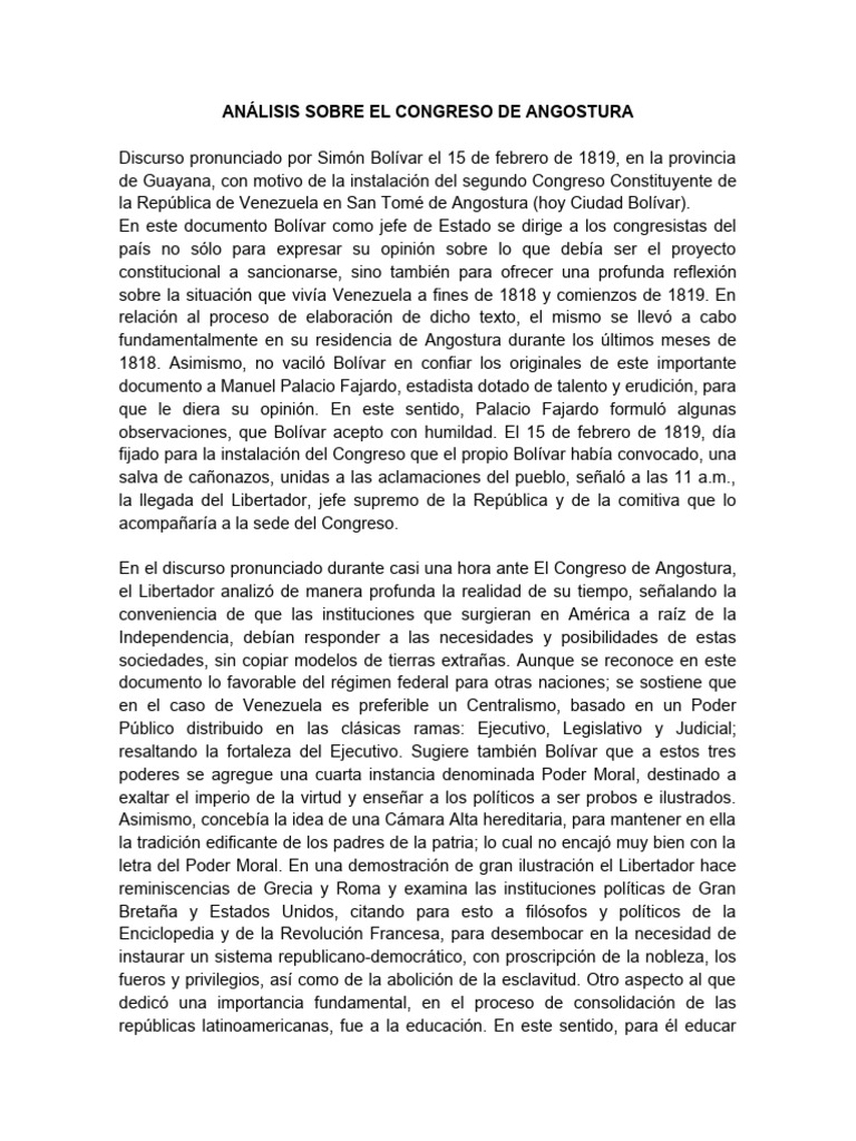 Discurso de Bolívar en Angostura 1819 | PDF | Gobierno