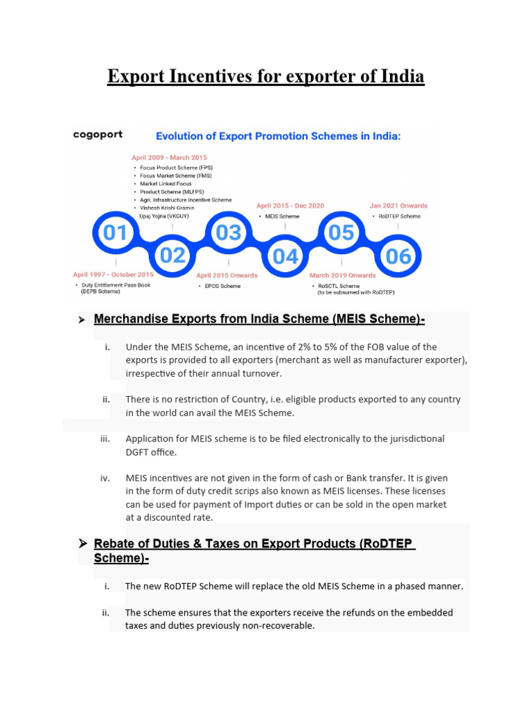 Export Incentives For Exporter of India | PDF | Taxes | Tax Refund