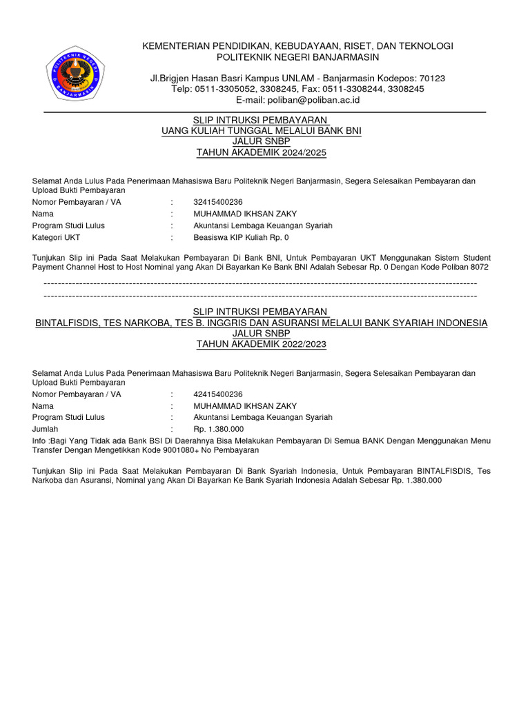 Pembayaran UKT & BINTALFISDIS | PDF | Bisnis