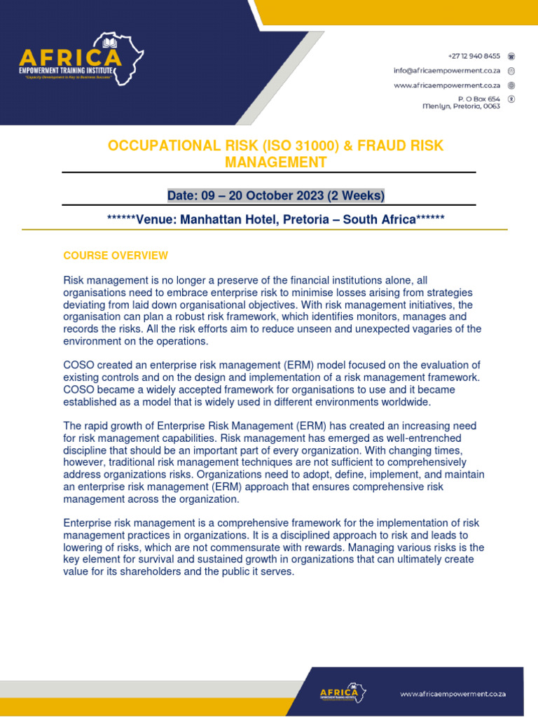 COSO & ISO 31000 Risk Management Course | PDF | Risk | Risk Management
