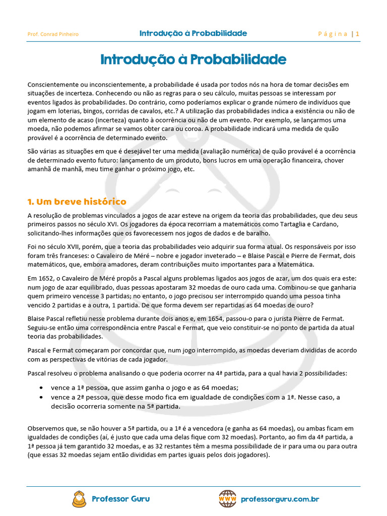 Introducao A Probabilidade | PDF | Probabilidade