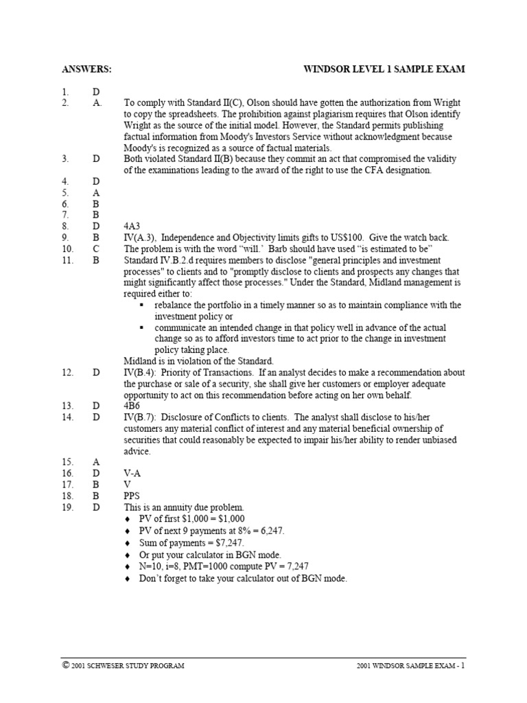 Windsor Level 1 Sample Exam Answers | PDF | Debt | Equity (Finance)