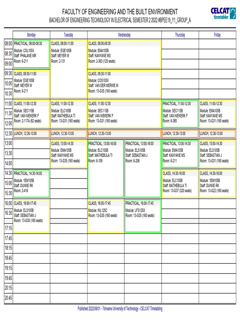 Electrical Engineering Timetable 2022 | PDF | Educational Institutions | Academia