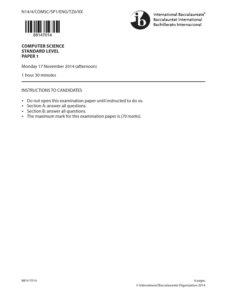 Computer Science Paper 1 SL | PDF | Point Of Sale | Computing