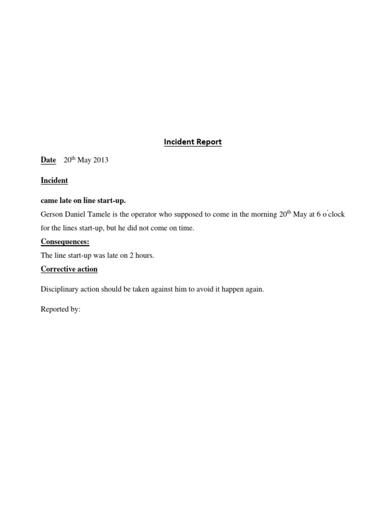 Incident Report - Line Start-Up Late | PDF | Social Science