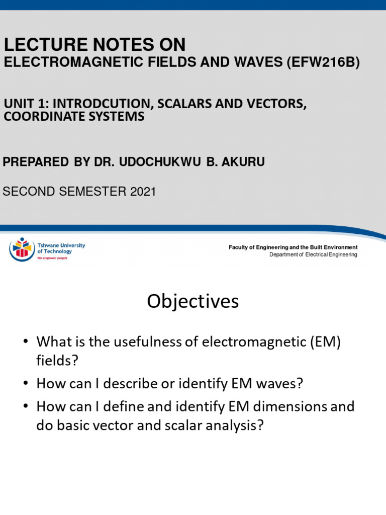 Efw216b - Unit 1 Introduction, Scalars and Vectors, Coordinate Systems ...