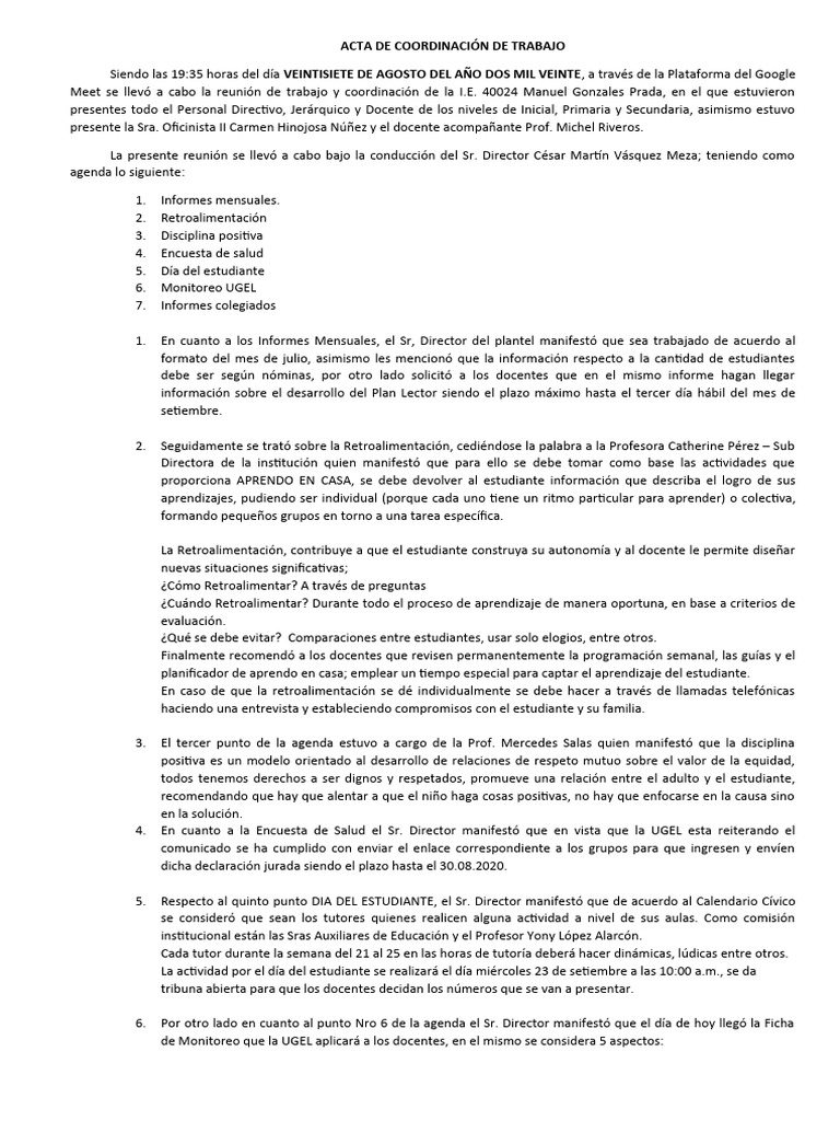 MODELO DE Actas | Descargar gratis PDF | Enseñando | Maestros