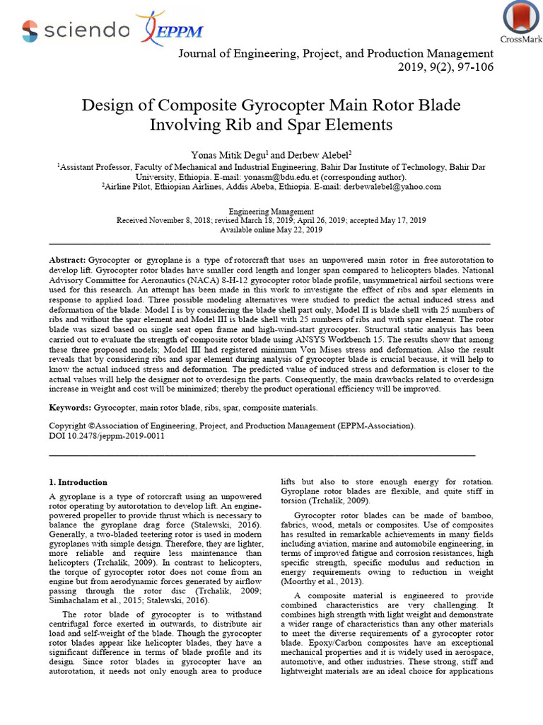 Design of Composite Gyrocopter Main Rotor Blade in Volving Rib and Spar ...