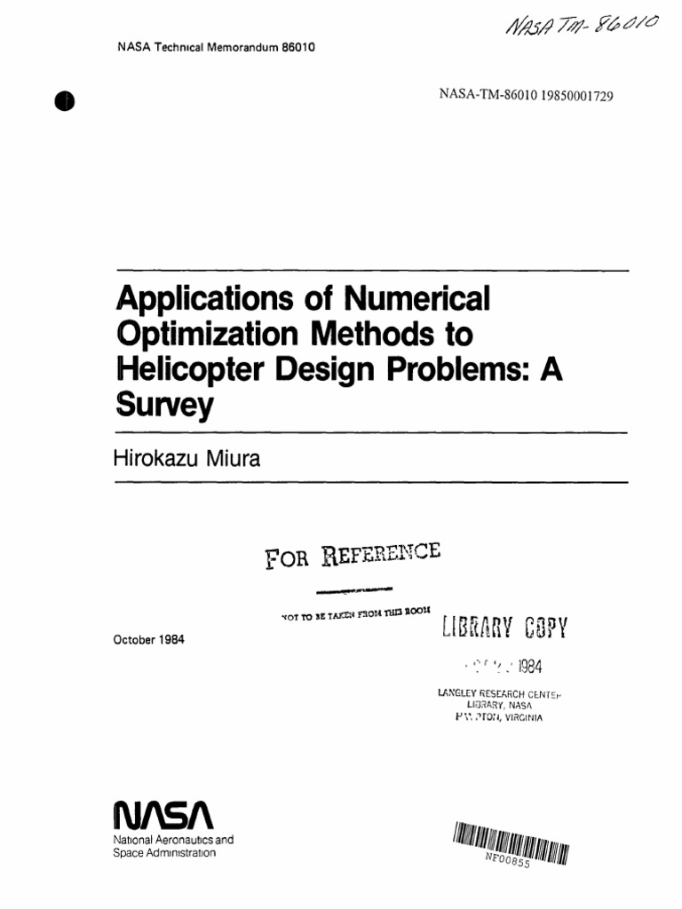 APPLICATION OF NUMERICAL OPTIMIZATION METHODS TO HELICOPTER DESIGN ...