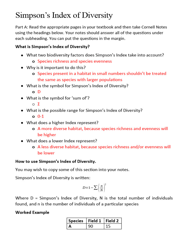 1a. Simpsons Index of Diversity MS | PDF | Biodiversity