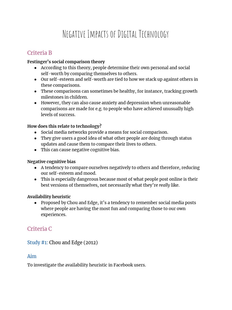 Negative Effects of Digital Technology | PDF | Self Esteem | Cognitive ...