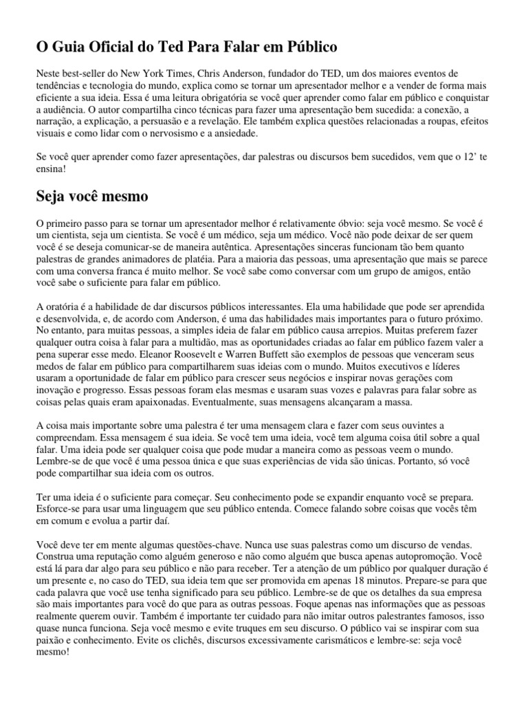O Guia Oficial do Ted Para Falar em Público | PDF | Tempo | Aprendizado