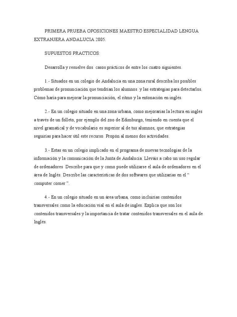 Casos Prácticos de Inglés en Oposiciones | PDF | Estudios de idiomas ...