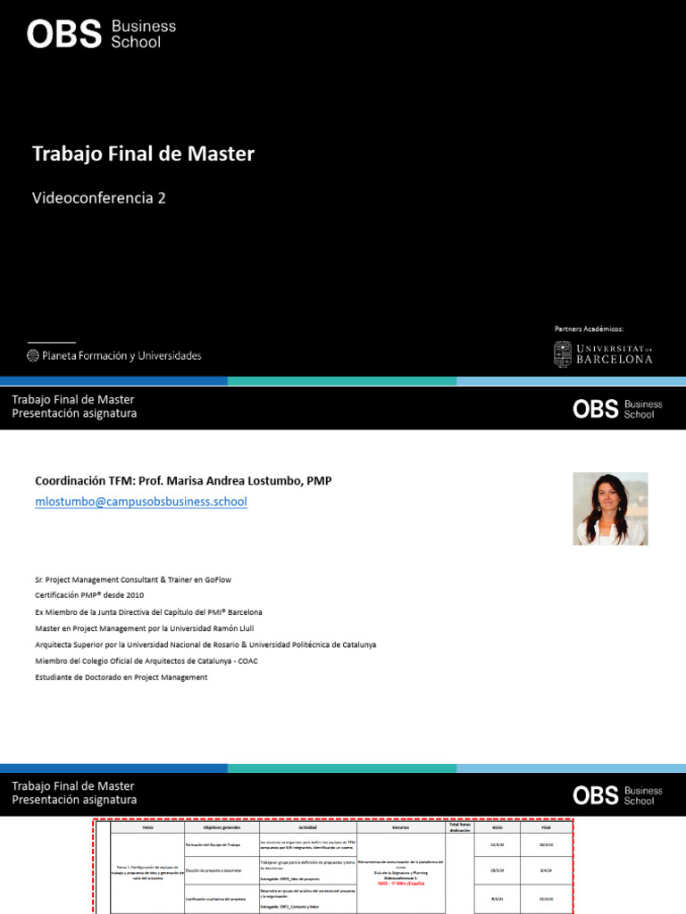 2310 MPM TFM Videoconferencia2 | PDF | Planificación | Indicador de rendimiento