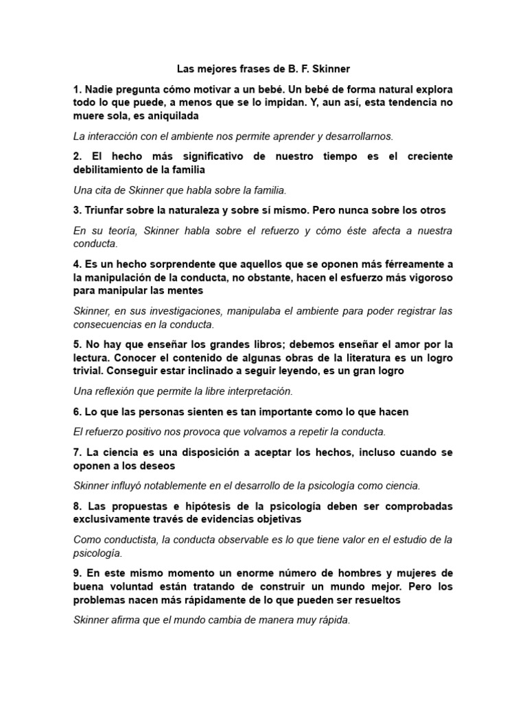 Las Mejores Frases de B. F. Skinner | Descargar gratis PDF | Mente ...