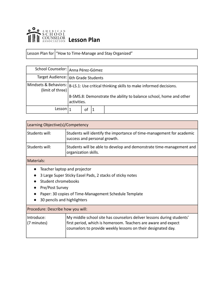 Lesson Plan | PDF | Lesson Plan | Time Management