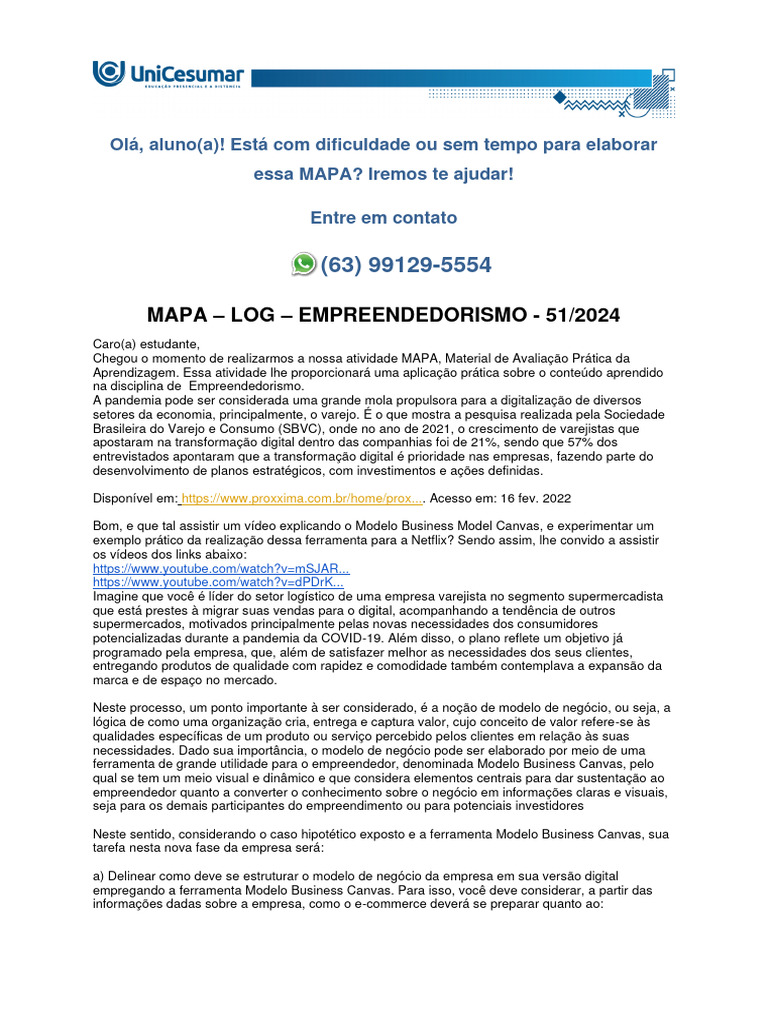 Mapa - Log - Empreendedorismo - 5120245 | PDF | Empreendedorismo | Business