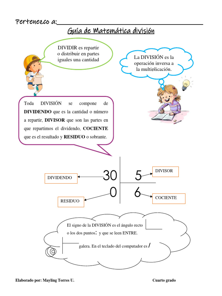 Guía de División - Cuarto Grado | PDF | División (Matemáticas) | Álgebra abstracta