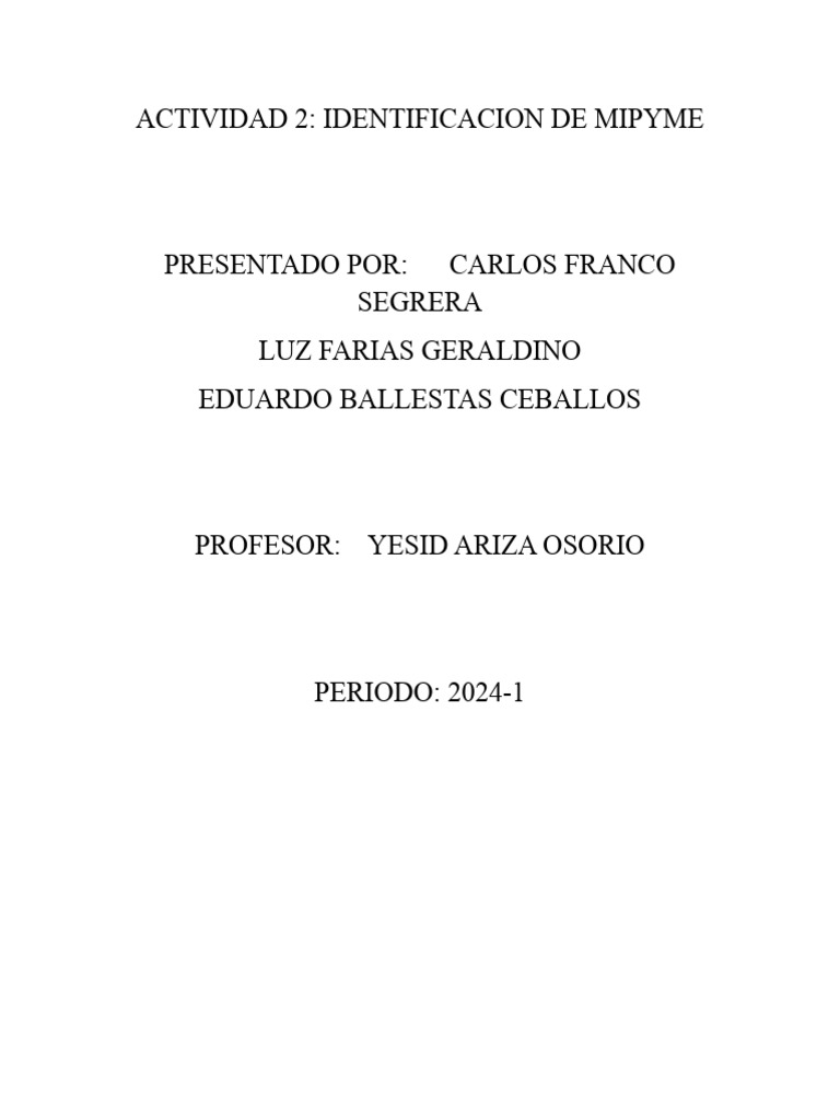 Actividad 2 Admon Mipymes | PDF | Pequeñas y medianas empresas | Productos cosméticos