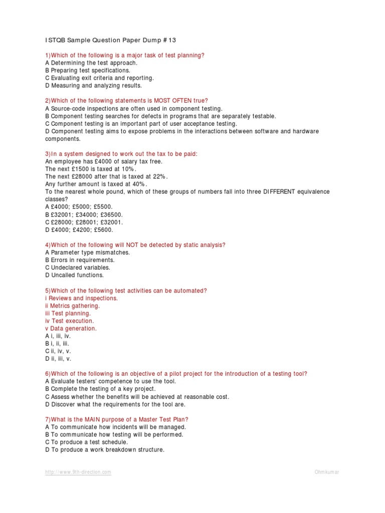 ISTQB Sample Question Paper Dump #13: Ohmkumar | PDF | Software Testing ...