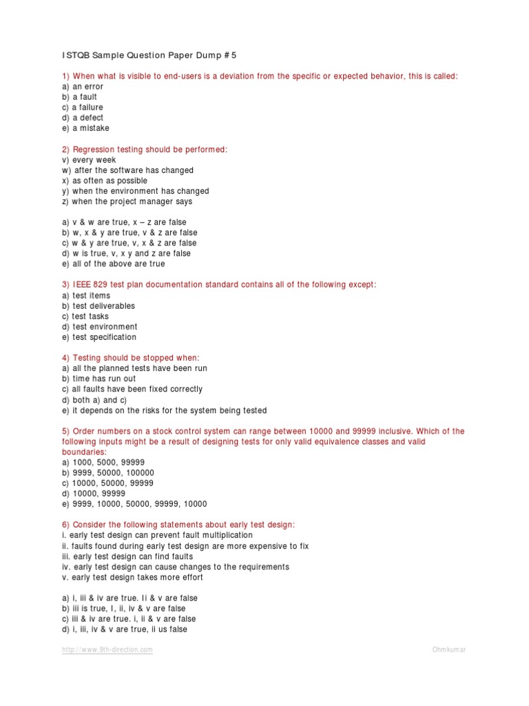 Istqb Sample Question Paper Dump 5 Ohmkumar Pdf Software Testing Engineering 3507