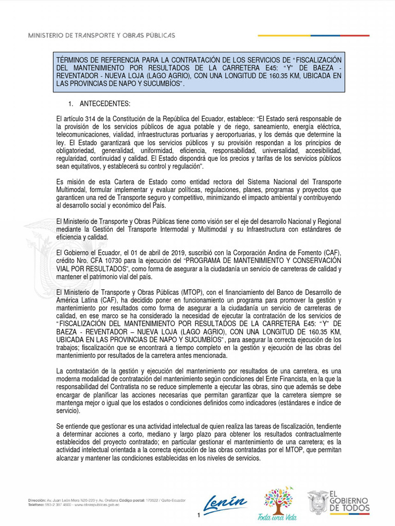 Loi Napo Sucumbios Mtop Fis Terminos Referencia | PDF | Contratista general | Multa (pena)
