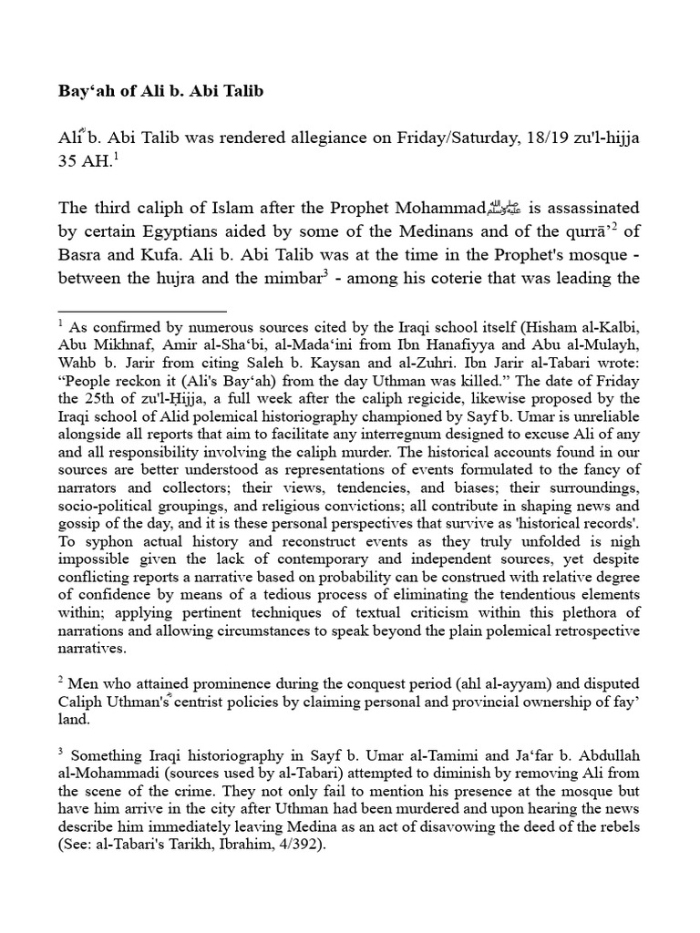 Bayah of Ali B. Abi Talib | PDF | Ali | Umar
