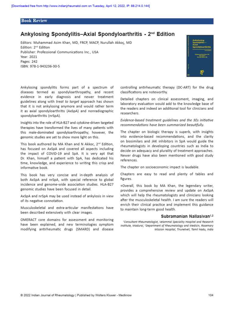 Ankylosing Spondylitis-Axial Spondyloarthritis - 2 | PDF | Medicine ...