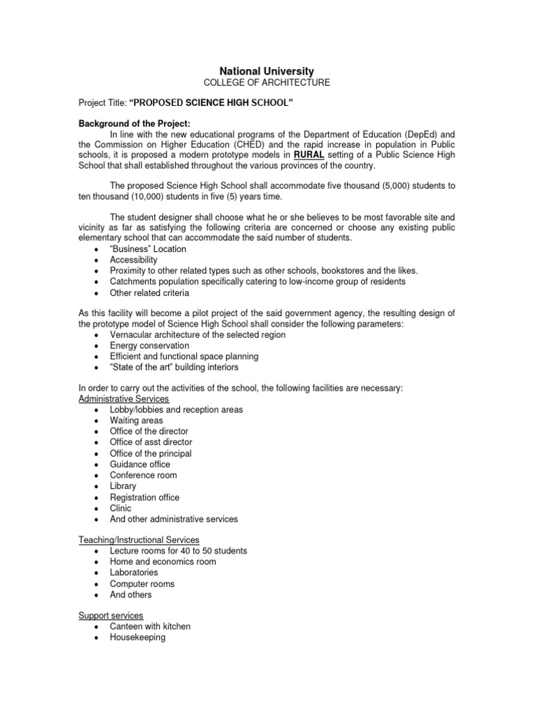 Plate No. 1 - Proposed Science High School | PDF